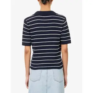 FRAME Striped Cotton-blend Polo Top