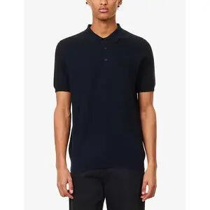 Sunspel Textured Short-sleeves Cotton-knit Polo Shirt - Navy