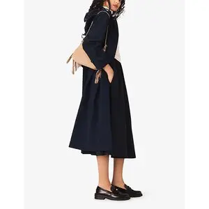 Maje Woven Trench Coat With Detachable Hood - Navy