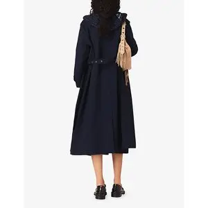 Maje Woven Trench Coat With Detachable Hood - Navy