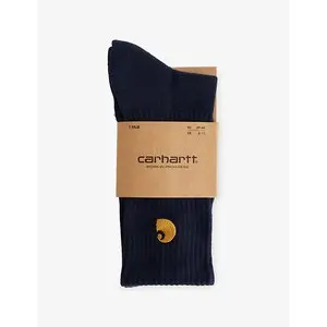 Carhartt Work In Progress Chase Logo-embroidered Cotton-blend Socks - Dark Navy / Gold