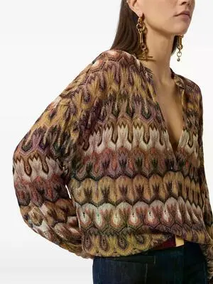 Missoni V-neck Long Sleeve Printed Blouse - Neutrals