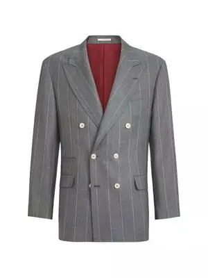 Brunello Cucinelli Virgin Wool Chalk Stripe One-and-a-half Breasted Tailor Blazer - Grey