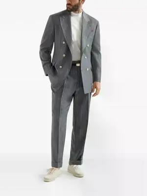 Brunello Cucinelli Virgin Wool Chalk Stripe One-and-a-half Breasted Tailor Blazer - Grey