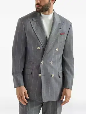 Brunello Cucinelli Virgin Wool Chalk Stripe One-and-a-half Breasted Tailor Blazer - Grey