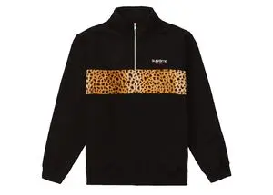 Supreme Leopard Panel Half Zip Sweatshirt - Black
