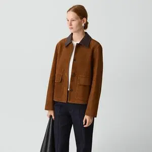 Theory Boxy Suede Patch Pocket Jacket - Rust