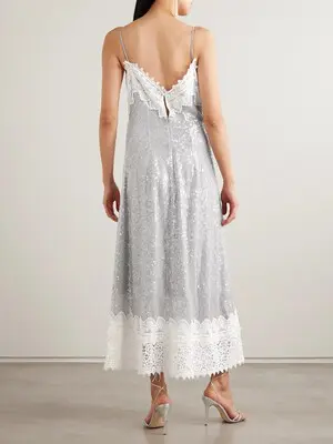 Erdem Embellished Lace-trimmed Sequined Georgette Midi Dress