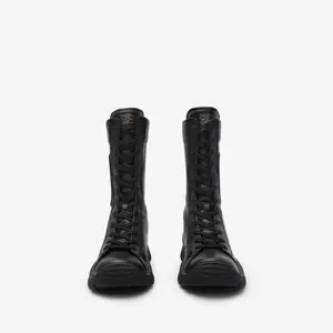 Burberry Leather Tone Combat Boots - Black