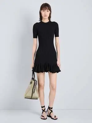 Proenza Schouler Viscose Ribbed Godet Mini Dress - Black