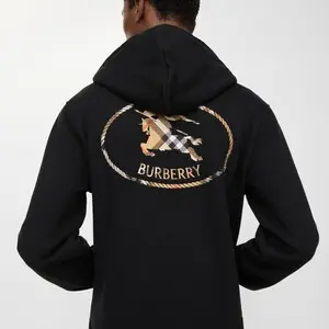 Burberry Check Knight Stamp Cotton Zip Hoodie - Black
