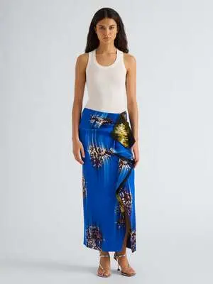Proenza Schouler Cella Printed Ruffle Skirt - Cerulean Multi