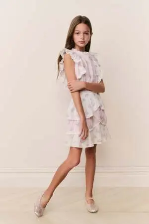 LoveShackFancy Tween Decker Mixed Print Dress - Lilac Vanilla