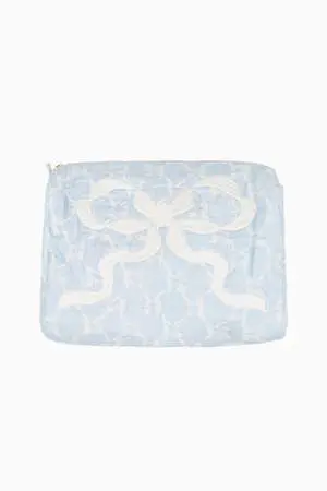 LoveShackFancy Octavia Quilted Bow Print Pouch - Chilled Blue