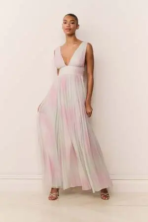 LoveShackFancy Madeleine Maxi Dress With Tie-dye And V-neckline - Misty Iris