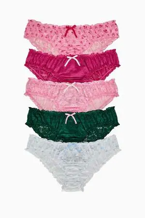 LoveShackFancy Pink X Wink Lace Ruffle Cheeky Panties Pack Of 5 - Printed Lace Pack