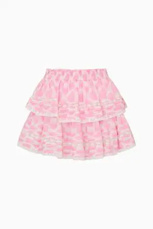 LoveShackFancy Heart Print Ruffle Mini Skirt