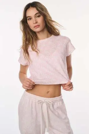 LoveShackFancy Rubin Bow Print Cropped T-shirt - Chantilly