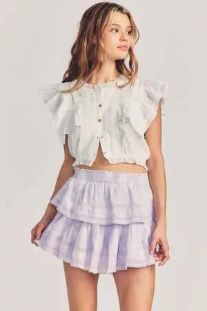 LoveShackFancy Ruffle Mini Heritage Skirt Violet Splash Hand Dye