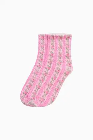 LoveShackFancy Lowell Heirloom Print Socks - Strawberry Macaroon