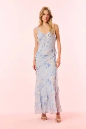 LoveShackFancy Radiance Heirloom Printed Maxi Dress Whisper Blue