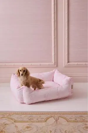 LoveShackFancy Floral Printed Dog Bed - Peach Fuzz