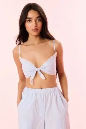 LoveShackFancy Arvine Cotton Pinstripe Bra Top - Sky Lagoon