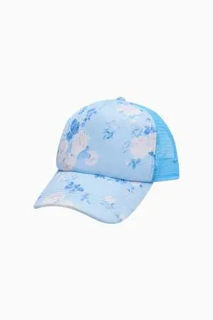 LoveShackFancy Joni Heirloom Print Trucker Cap - Whisper Blue
