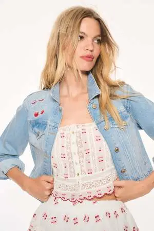 LoveShackFancy Bardot Denim Jacket - Vintage Wash