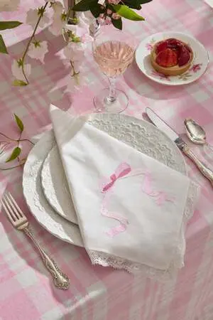LoveShackFancy Embroidered Napkins Set Of 4 - Pink Ribbon