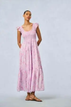 LoveShackFancy Chessie Heirloom Print Cotton Dress - Hibiscus