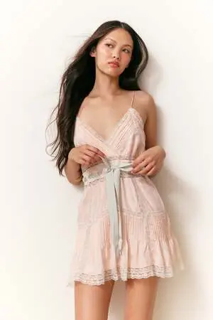 LoveShackFancy Sibelle Silk Ribbon Mini Dress - French Rose