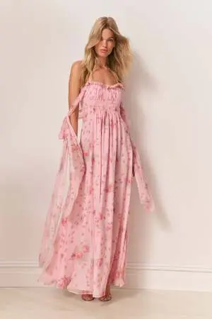 LoveShackFancy Marlana Floral Silk Chiffon Maxi Dress