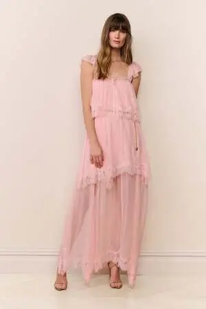 LoveShackFancy Maralee Silk Chiffon Maxi Dress - Potpourri Pink