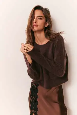 LoveShackFancy Bellman Brushed Cashmere Pullover - Chocolate Brown