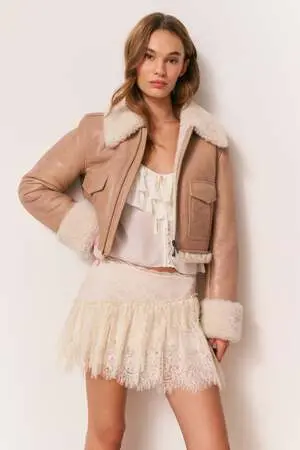LoveShackFancy Cropped Shearling Jacket