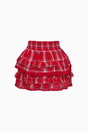 LoveShackFancy Tartan Shirred Tiered Skirt