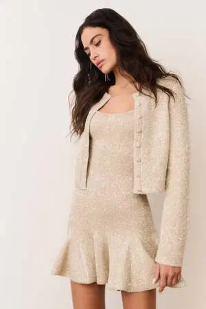 LoveShackFancy Ferra Sequin Stretch Knit Cardigan - Honey Gold