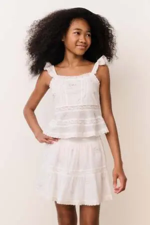 LoveShackFancy Tween Melsy Crystal Bow Cotton Top