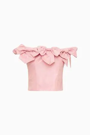 LoveShackFancy Winston Silk Taffeta Bow Top - Black