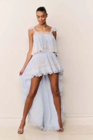 LoveShackFancy Lova Silk Chiffon Lace Top