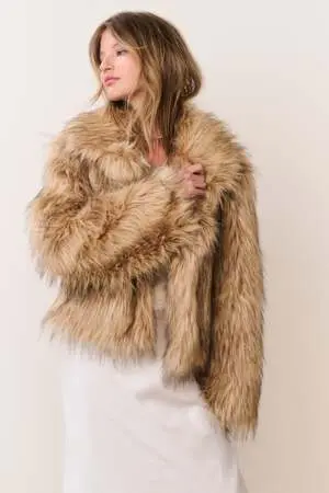 LoveShackFancy Valina Faux Fur Jacket - Burnt Caramel