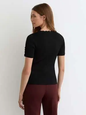 REISS Marcy Scallop-trim Rib-knit Top - Black