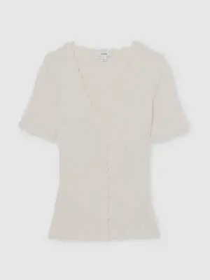 REISS Marcy Scallop-trim Rib-knit Top - Ivory