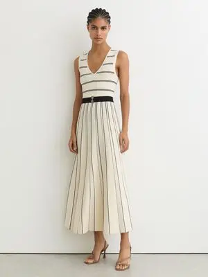 REISS Mallory Sleeveless Knitted Midi Dress - Ivory/black