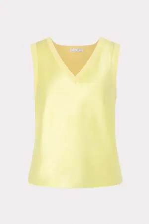 MILLY Satin Knit Combination V-neck Sleeveless Shell Top - Yellow