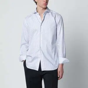 XACUS Travel Tailor Fit Shirt White Striped - Light Blue
