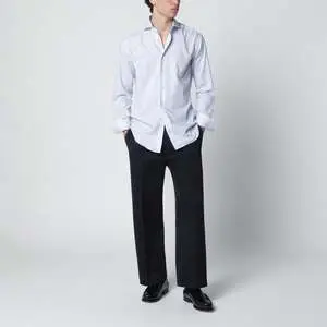XACUS Travel Tailor Fit Shirt White Striped - Light Blue