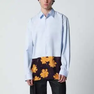 Dries Van Noten Shirt With Floral Insert - Light Blue