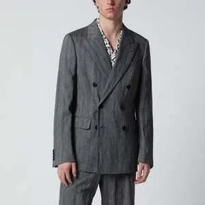 Dries Van Noten Herringbone Double-breasted Jacket - Black